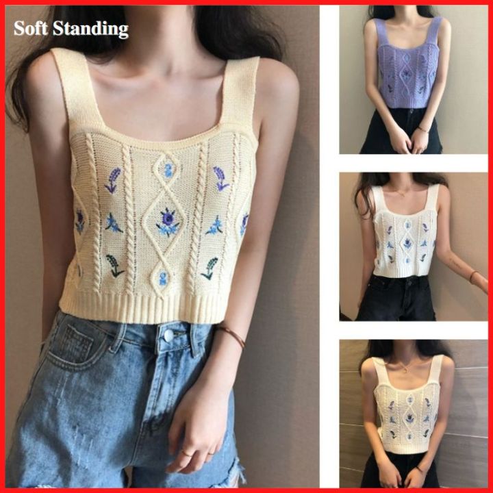 Knitted Tank Top Croptop Racer Back Crop Top Trendy Sando | Lazada PH