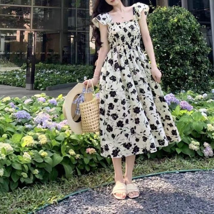 Korean Fashion Flower Maxi White Dress Summer Flying Sleeve dress new ...