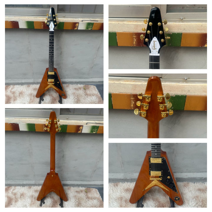 Classic Gibson Flying V Shape Body Gold Humbucker Pickups Electric ...