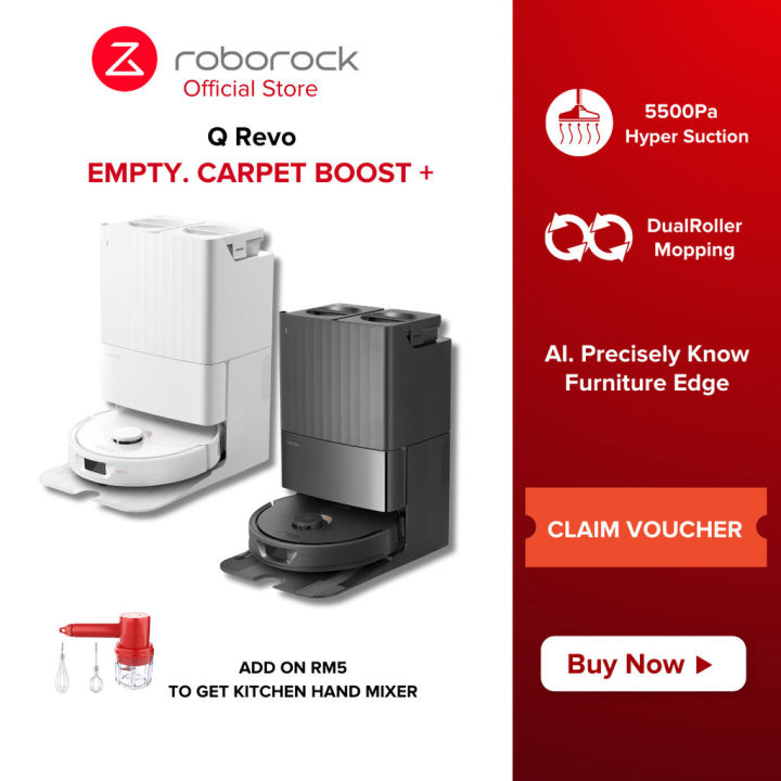 Roborock Q Revo white black robotic vacuum cleaner | Lazada PH