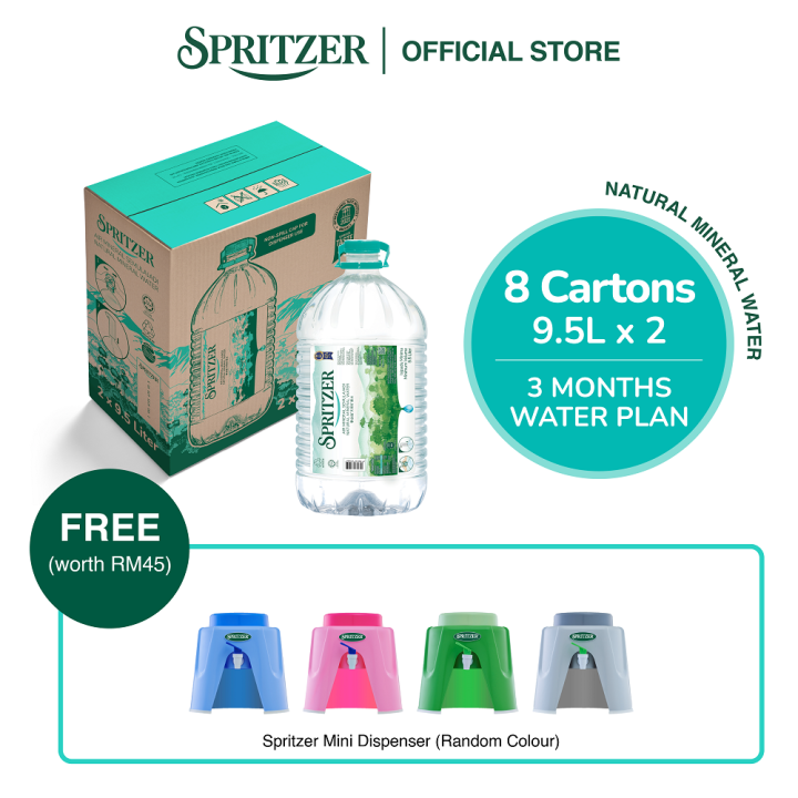 Spritzer Natural Mineral Water - 8 Cartons (9.5L X 2) [3 Month Water Plan] + Mini Dispenser | Lazada