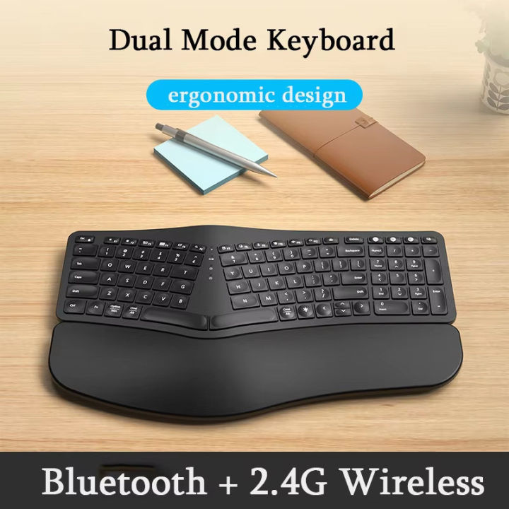 RGB Backlit Ergonomic Keyboard Set Split Bluetooth 2.4G Wireless ...