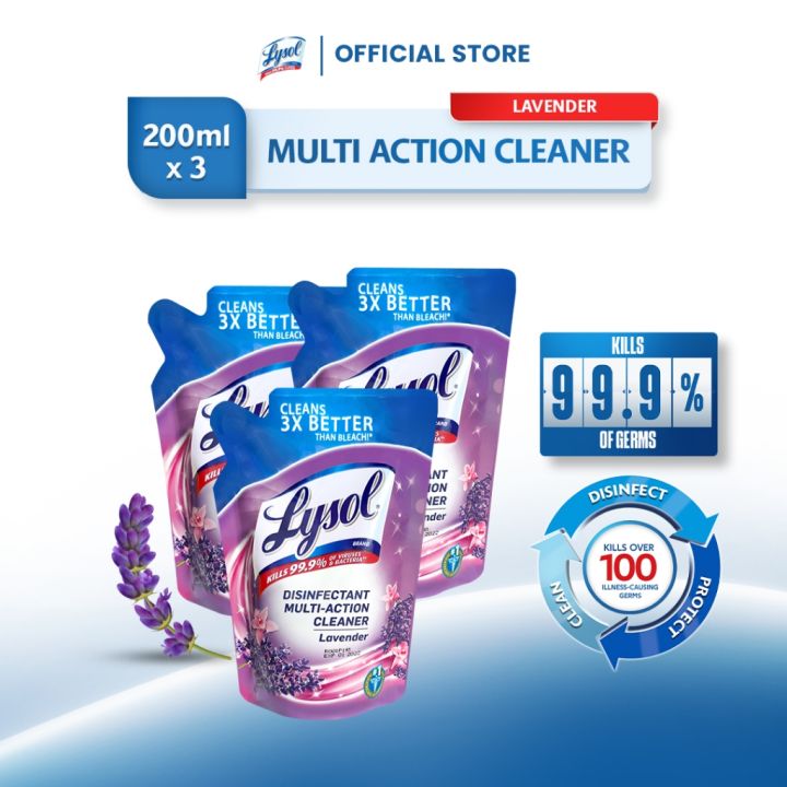 Lysol Multi Action Cleaner Antibacterial Lavender Scent 200 mL Set of 3 ...