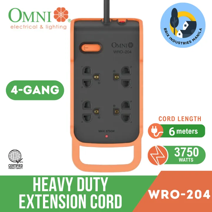 Omni Heavy Duty 4-Gang Extension Cord 6 Meter Wire WRO-204 | Lazada PH