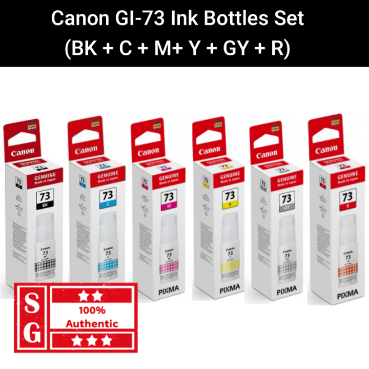 Canon GI-73 Ink Bottles Black Cyan Magenta Yellow Grey Red Canon GI 73 ...