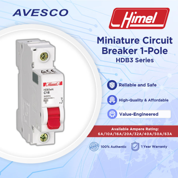 Himel HDB3 Series Miniature Circuit Breaker | 1-pole 6kAIC C Curve 6A/10A/16A/20A/32A/40A/50A ...
