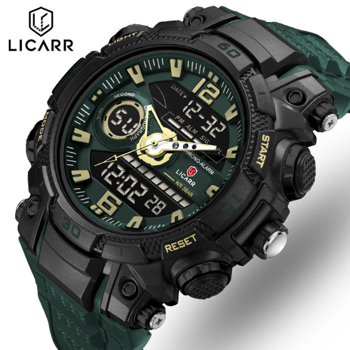 LICARR นาฬิกาผู้ชายแบรนด์เดิมกันน้ำแฟชั่นแสดงวันที่แบบคู่ไฟ LED Tali ...