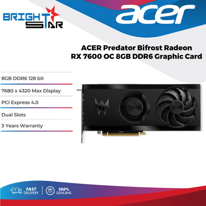 ACER Predator Bifrost AMD Radeon RX 7600 OC 8GB DDR6 Graphic Card | Lazada