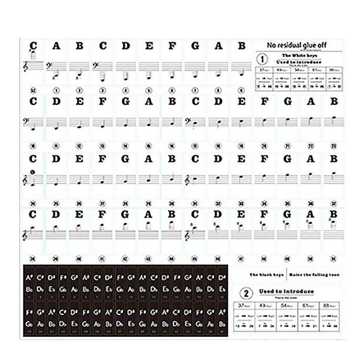 88 Keys 61 Keys 54 Keys Transparent Piano Keyboard Stickers Electronic ...