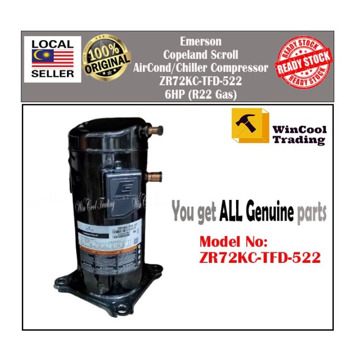 Emerson Copeland Scroll AirCond/Chiller Compressor 6HP (R22 Gas) Model : ZR72KC-TFD-522 | Lazada
