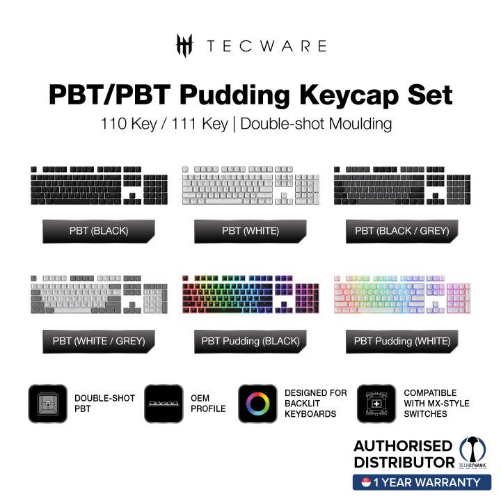 Tecware 110 / 111Key, Double Shot PBT / PBT Pudding Keycap Set, Backlit ...
