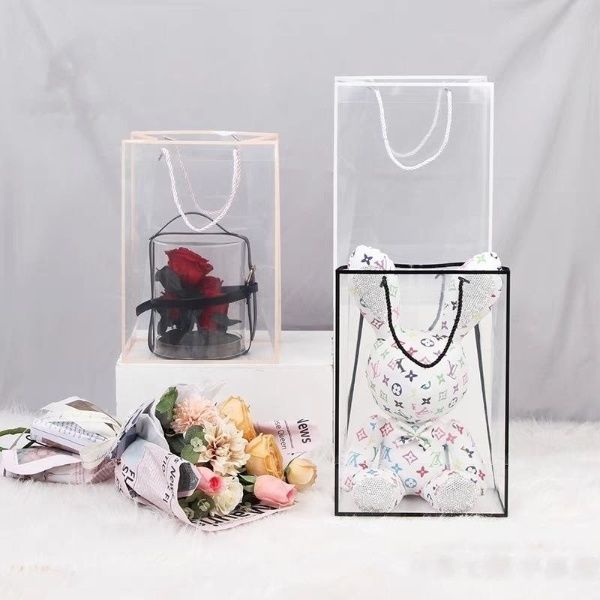 SHIOK Clear-Framed Flower Gift Bag With Handle For Gift Goodies ...