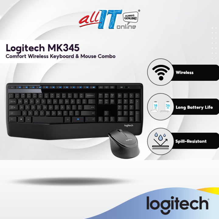 Logitech Mk345 Comfort Wireless Keyboard And Mouse Combo With Palm Rest Black 920 006491