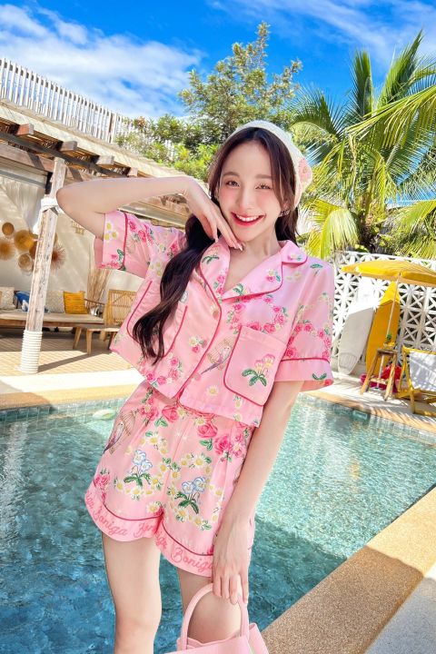 Boniga B005 สีชมพู set 2ชิ้น เสื้อเเขนสัั้น+กางเกงขาสั้น | Lazada.co.th