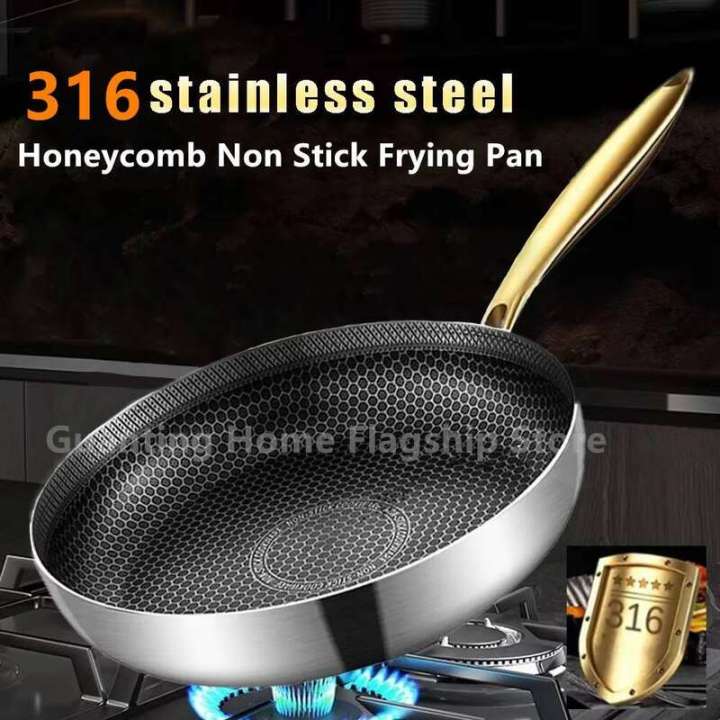 316 Stainless Steel Frying Pan Wok Non-stick Honeycomb Pot Home Steak ...