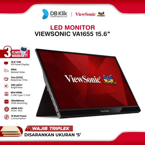 VIEWSONIC LED Monitor Portable VA1655 16" IPS FHD 60Hz 7ms Built in ...