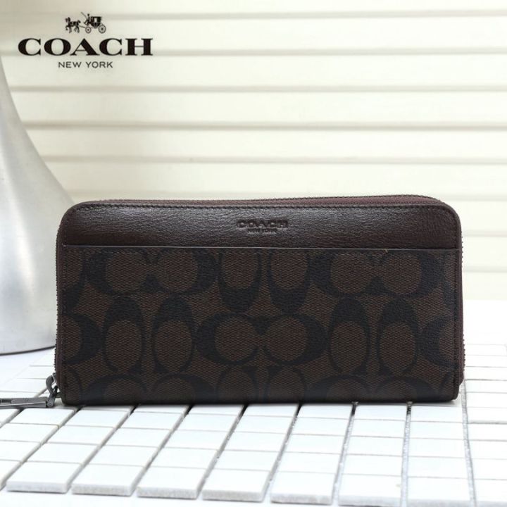 Coach long wallet men fashion zipper wallet classic C-shaped pattern ...