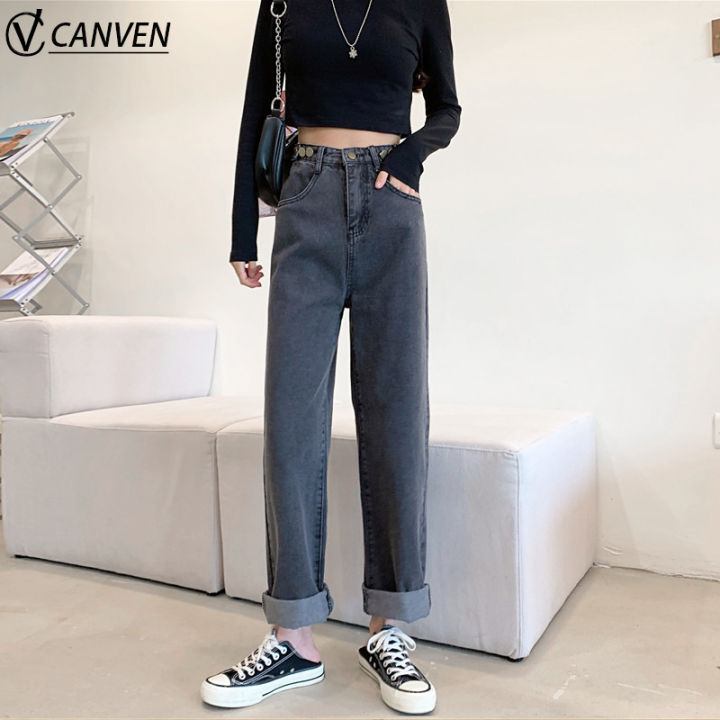 Celana Denim Wanita Kaki Lebar Bawahan Ramping Longgar Lurus Fit Gaya ...