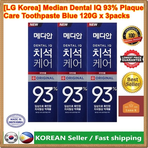 [LG Korea] Median Dental IQ 93% Plaque Care Toothpaste Blue 120G x ...