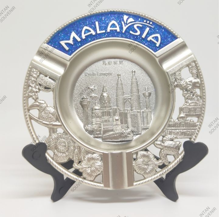 Malaysia Souvenir Plate ( Silver Blue ) KL Tower KLCC Melaka Penang ...