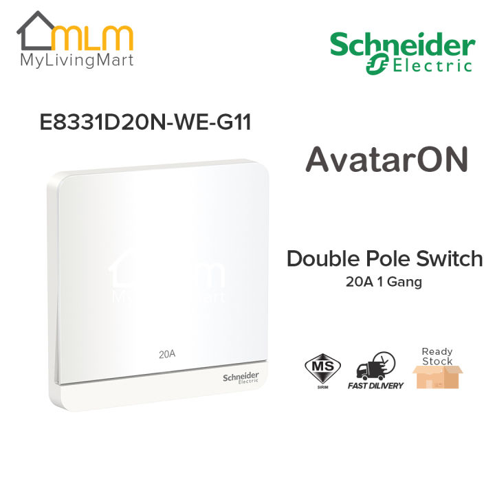 Schneider AvatarOn 20A 1 Gang Double Pole Switch with Neon and Earth ...
