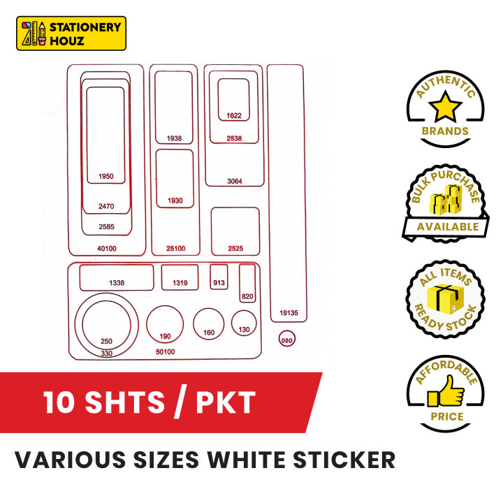 Stationery Houz 10's Self Adhesive white label / Various sizes White ...