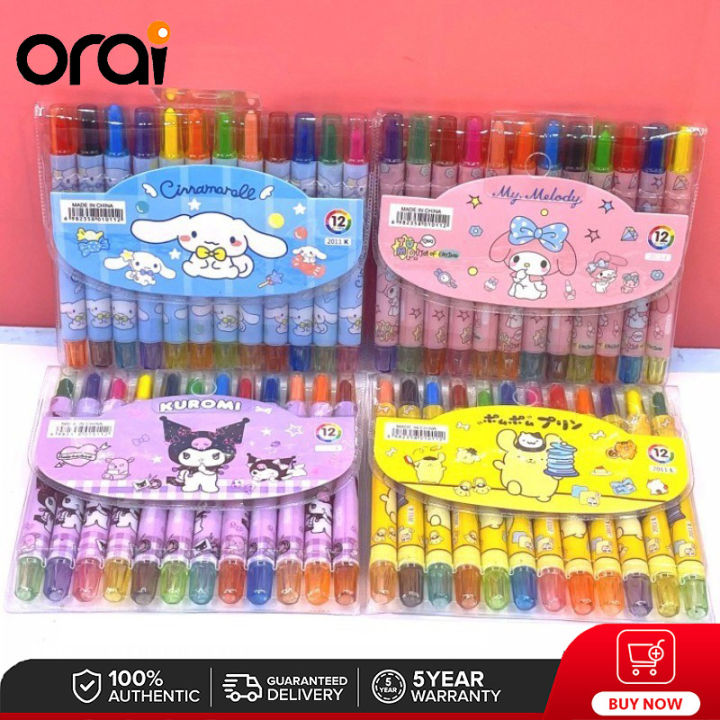 12 Color Sanrio Kuromi My Melody Cinnamoroll Wax Crayon Do Not Dirty ...