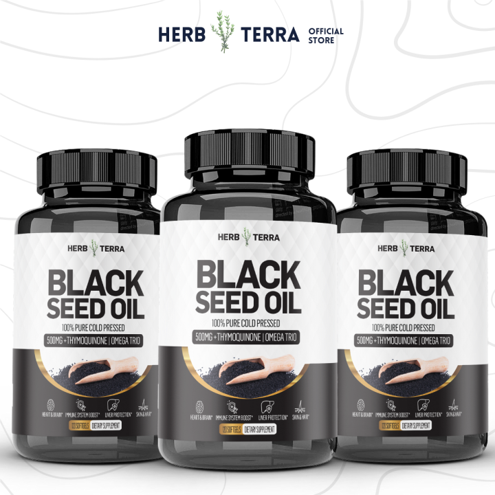[Bundle of 3] Herb Terra Black Seed Oil 1000mg - Energy, Digestion & Immune Support (3 x 120 ...