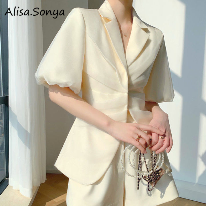 Alisa.Sonya Korean celebrity Plain Tulle splicing Slim and thin commute ...