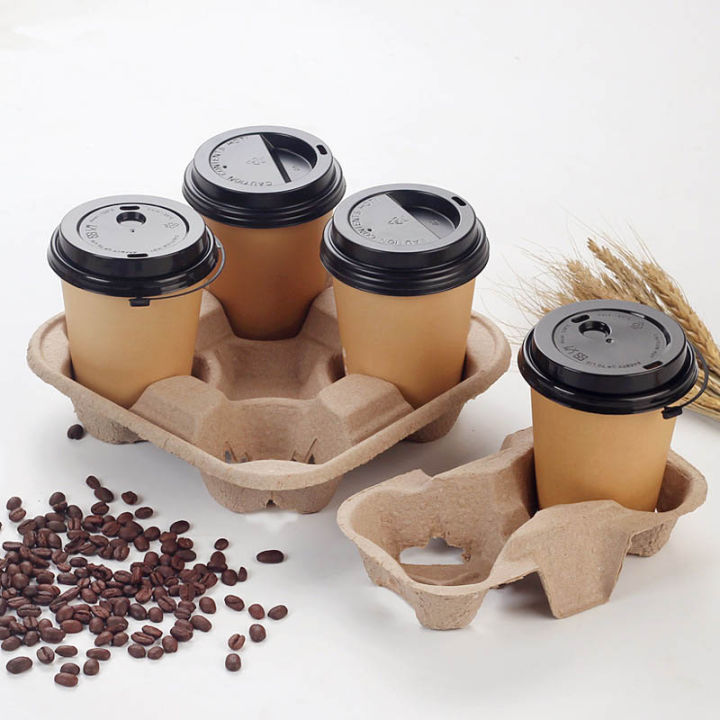 Disposable Paper Cup Holder Molded Pulp Cup Tray 2cup 4cup Carrier Take ...