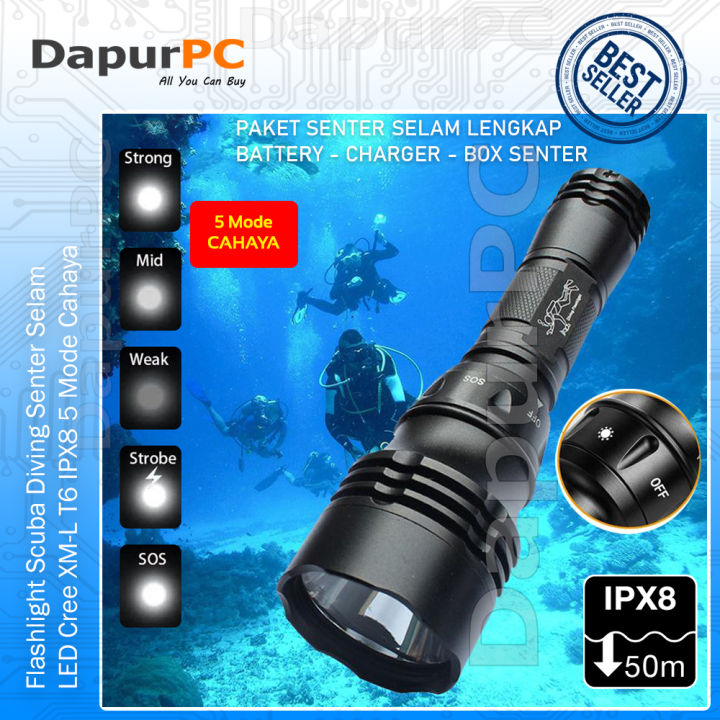 VRtec Senter Underwater Selam LED 50Meter Scuba Diving XML-T6 ...