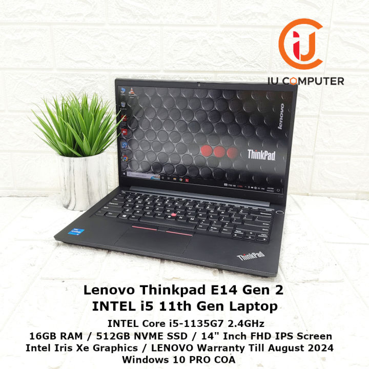 LENOVO THINKPAD E14 GEN2 INTEL CORE I5-1135G7 16GB RAM 512GB NVME SSD USED LAPTOP REFURBISHED ...
