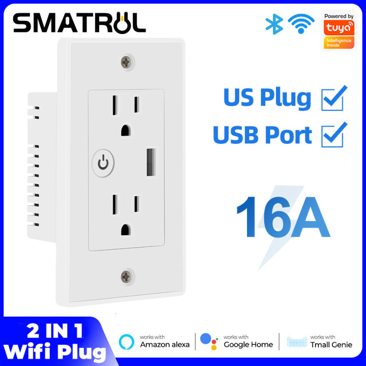 SMATRUL 2 In 1 Wifi Smart Socket Smart life/Tuya app 16A remote control ...
