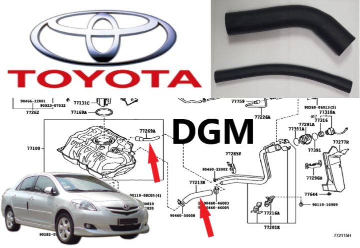 Original Spec Toyota Vios NCP93 2007-2012y Petrol Fuel Tank Hose Pipe ...