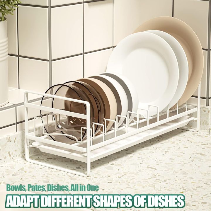Dish Storage Stand with Drying Tray, Small Dish Drainer Rack for ...