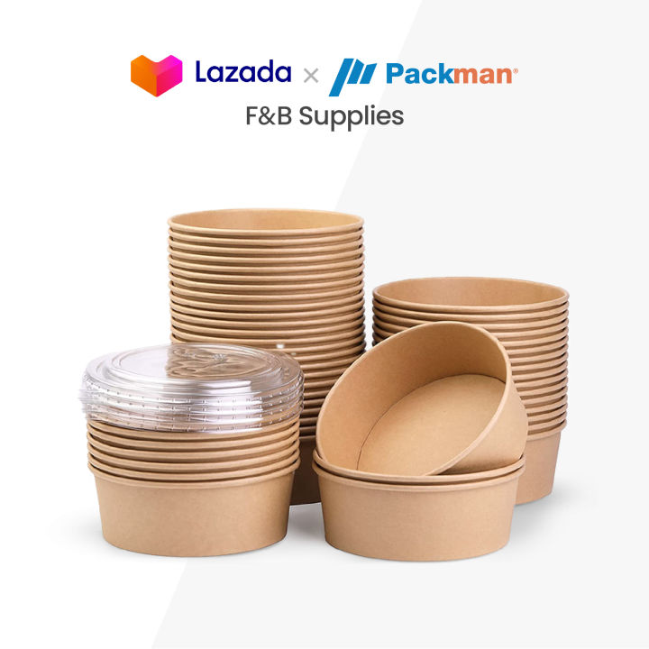 (50PCS) Kraft Paper Bowl Set Takeaway Soup Grain Salad Disposable Lunch ...