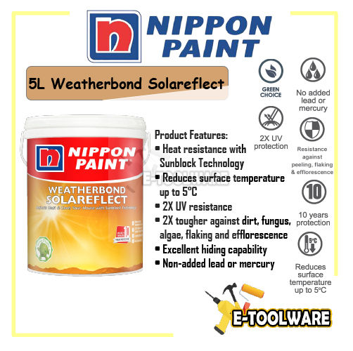 5L Nippon Paint Weatherbond Solareflect Exterior Paint /Cat Luar/Nippon ...