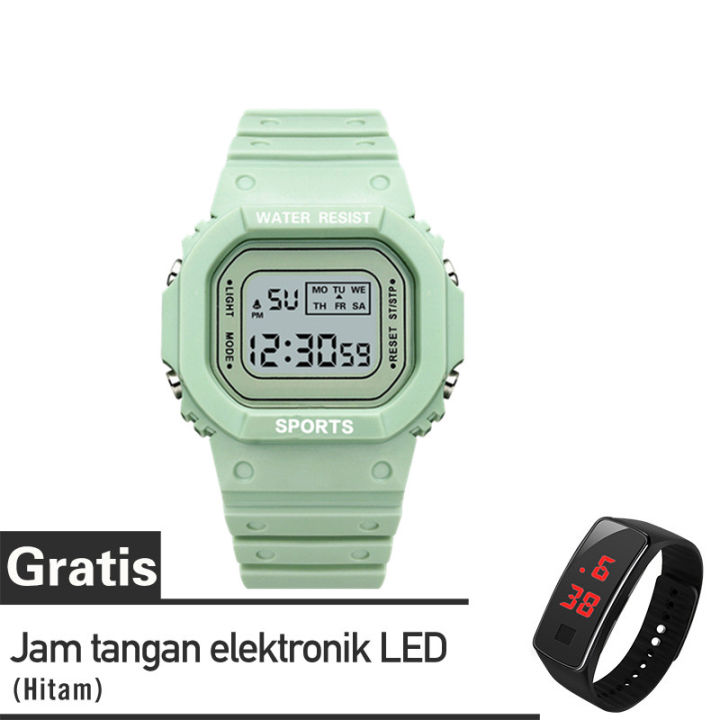 【Gratis Jam LED】Jam Tangan Wanita - Hijau Tosca - Strap Karet | Lazada ...