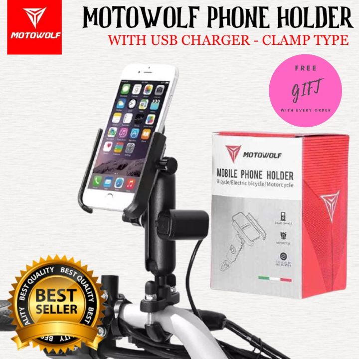 Motowolf Cellphone Holder (Phone Holder) V3 Clamp With Charger For ...