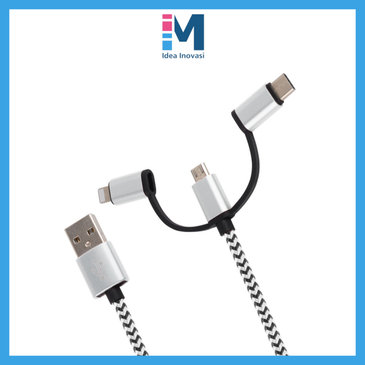 Fast Charger 3 in 1 Cable Micro USB Type-C Lightning Phone Cable Nylon ...