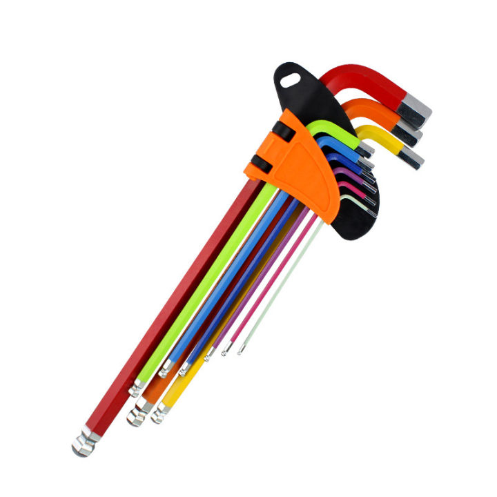 Multi-Color Long Hex Key Set 9-Piece Metric Ball End L-Shape Wrenches ...