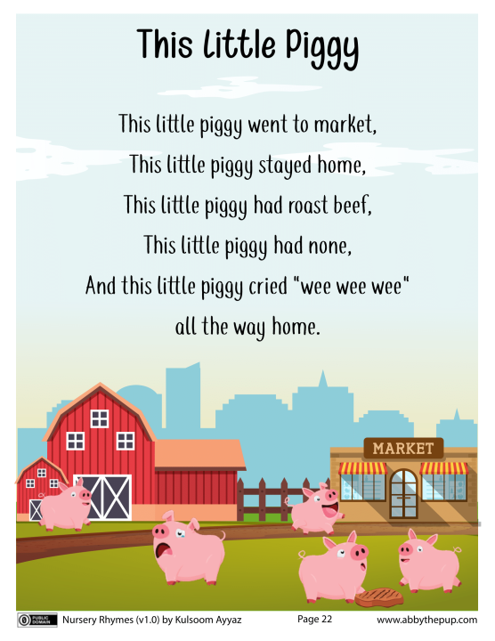 This Little Piggy Chart Nursery Rhymes A4 Laminated High Print Quality ...