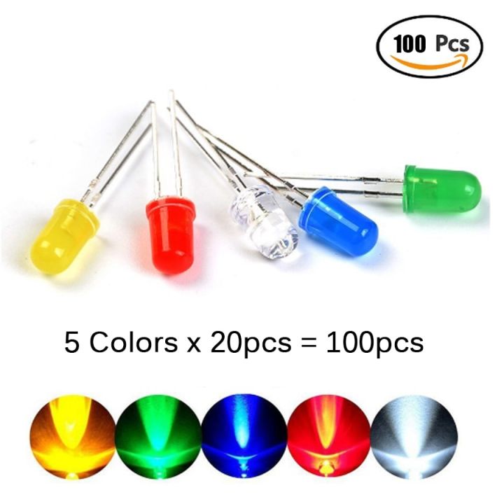 100 PCS 5MM LED Diode Light Assorted DIY Kit Mixed Color Diode Red ...