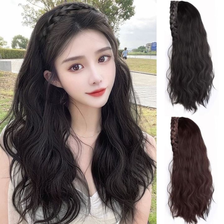สังเคราะห์ AN249วิกผมแบบมีผ้าคาดศีรษะครึ่งถักปุกปุยปลาวิกผมแบบมีผ้าคาดศีรษะ S คลื่นน้ำที่คาดผม ...
