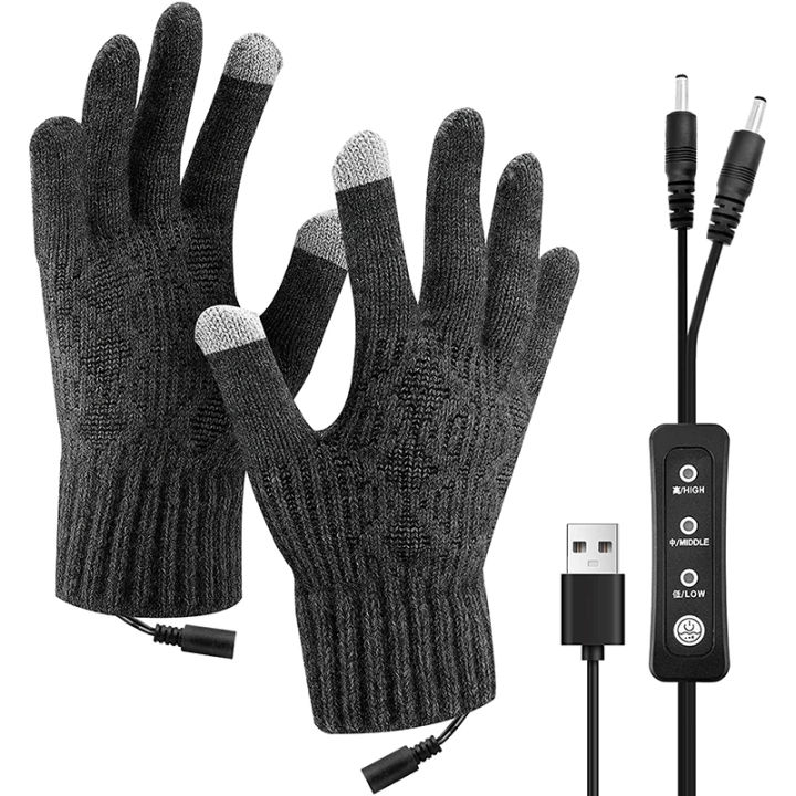 Adjustable Temperature USB Heated Gloves Touch Screen Electric Heated ...