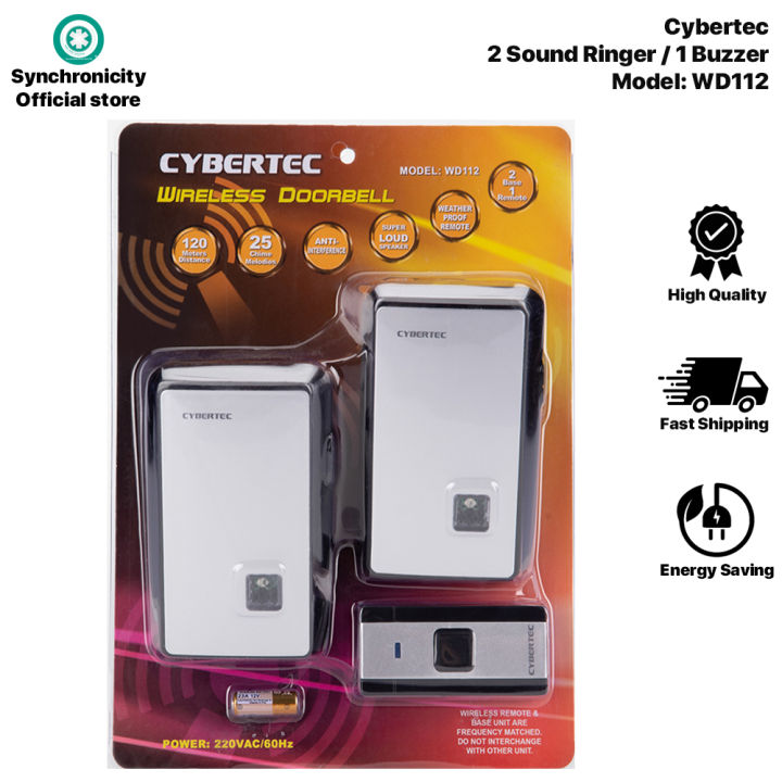 CYBERTEC Wireless Doorbell 120M 2 Sound Bells Weatherproof Set | High Quality | Ringer 25 Song ...