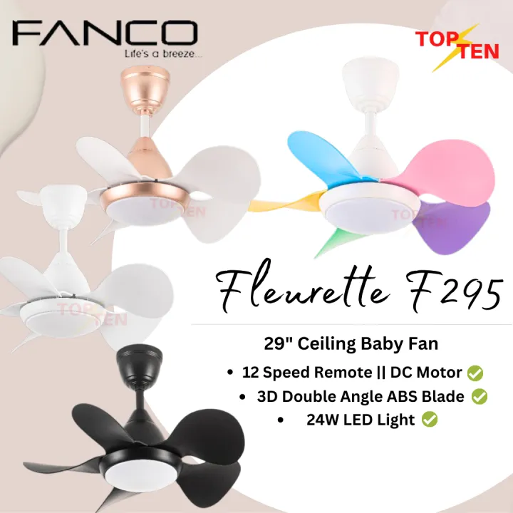 Fanco F295 Ceiling Fan 29" Baby Fan Fleurette 12 Speed Remote Control ...