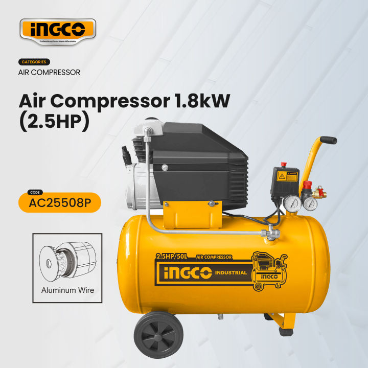 INGCO Industrial Air Compressor 50L for Air Tools 2.5HP Pure Copper ...