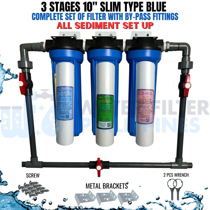 Water Filter 3 Stages 10" Slim Type Complete Set up With By-Pass ...