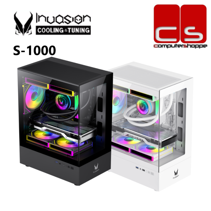 Invasion S-1000 Compact M-ATX Gaming Case - Black/White (AURORA FAN ...